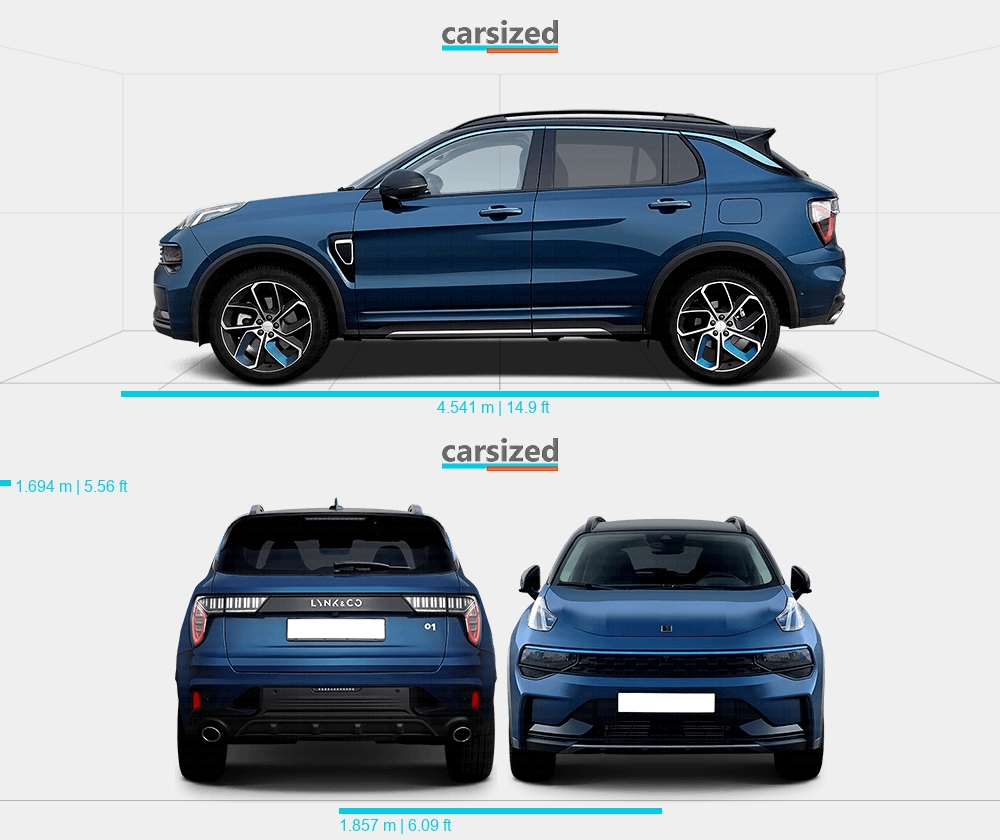 Lynk & Co 01 2021-2023 Abmessungen Frontansicht