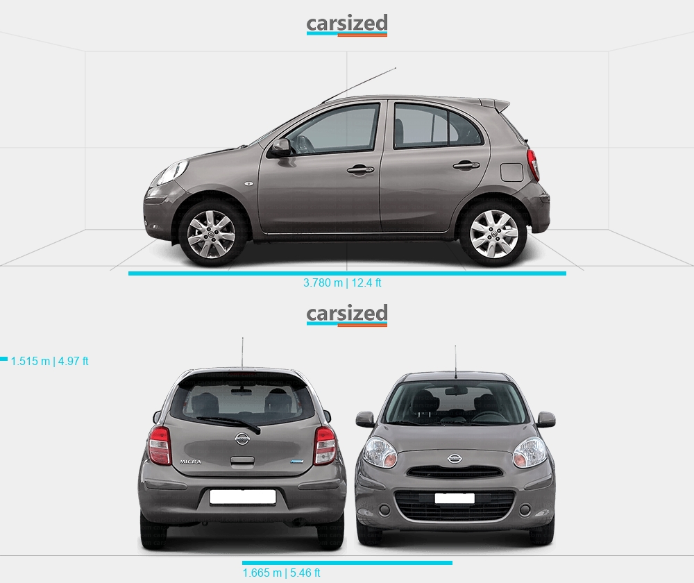 Nissan Micra 2010-2013 Abmessungen Seitenansicht