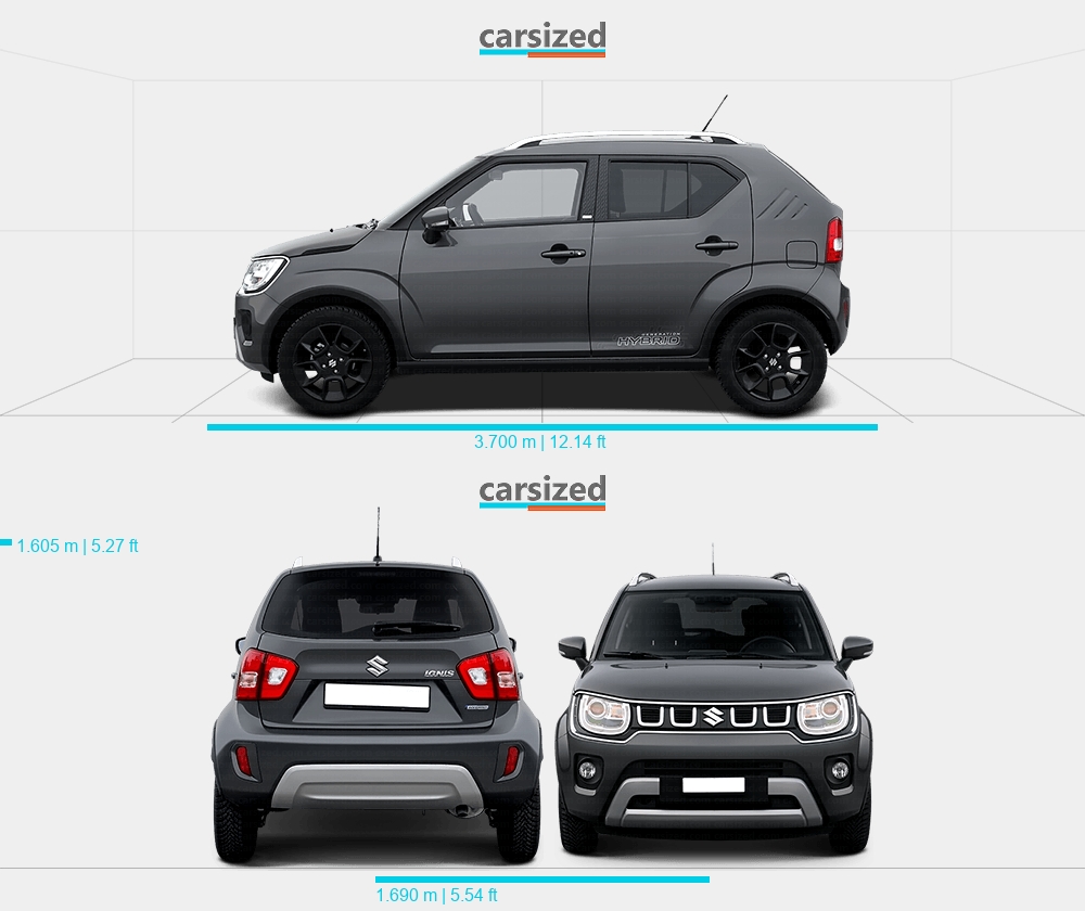 Suzuki Ignis 2020-heute Abmessungen Seitenansicht
