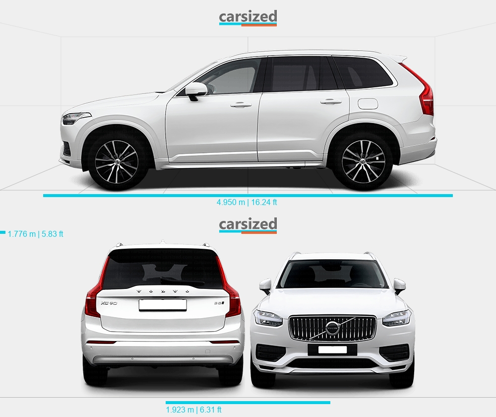 Volvo XC90 2014-heute Abmessungen Frontansicht