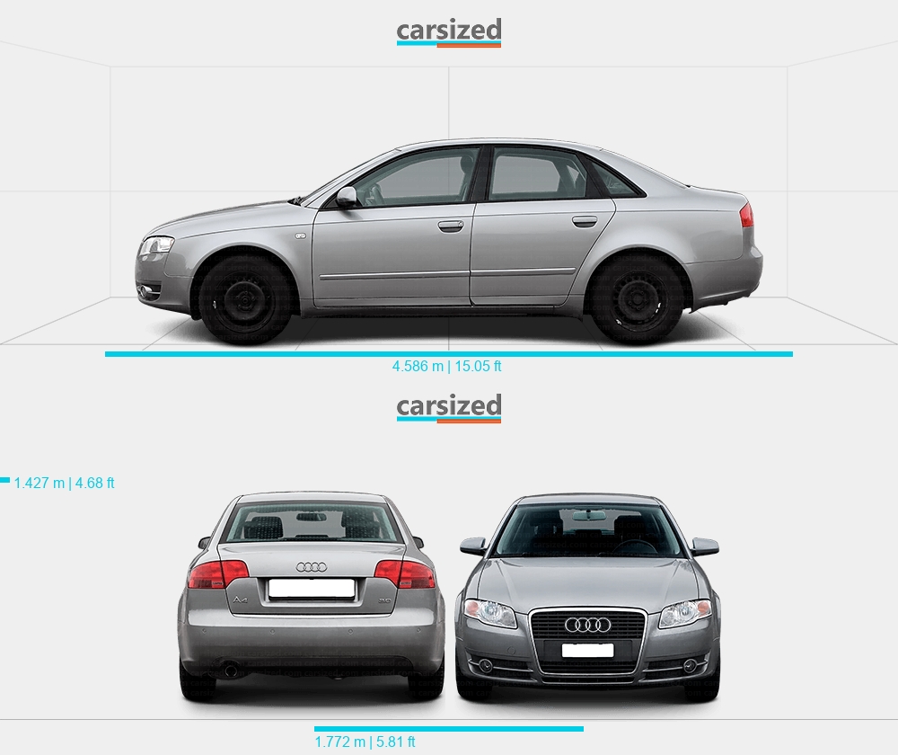 Audi A4 2004-2008 Dimensions Side View