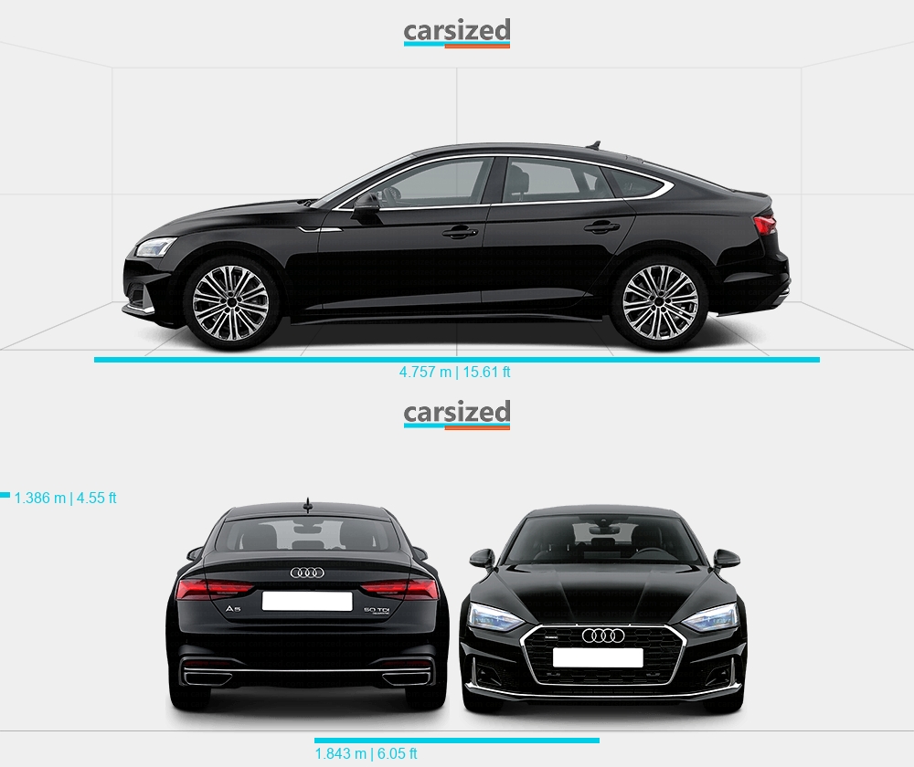 Audi A5 2020-2024 Dimensions Side View