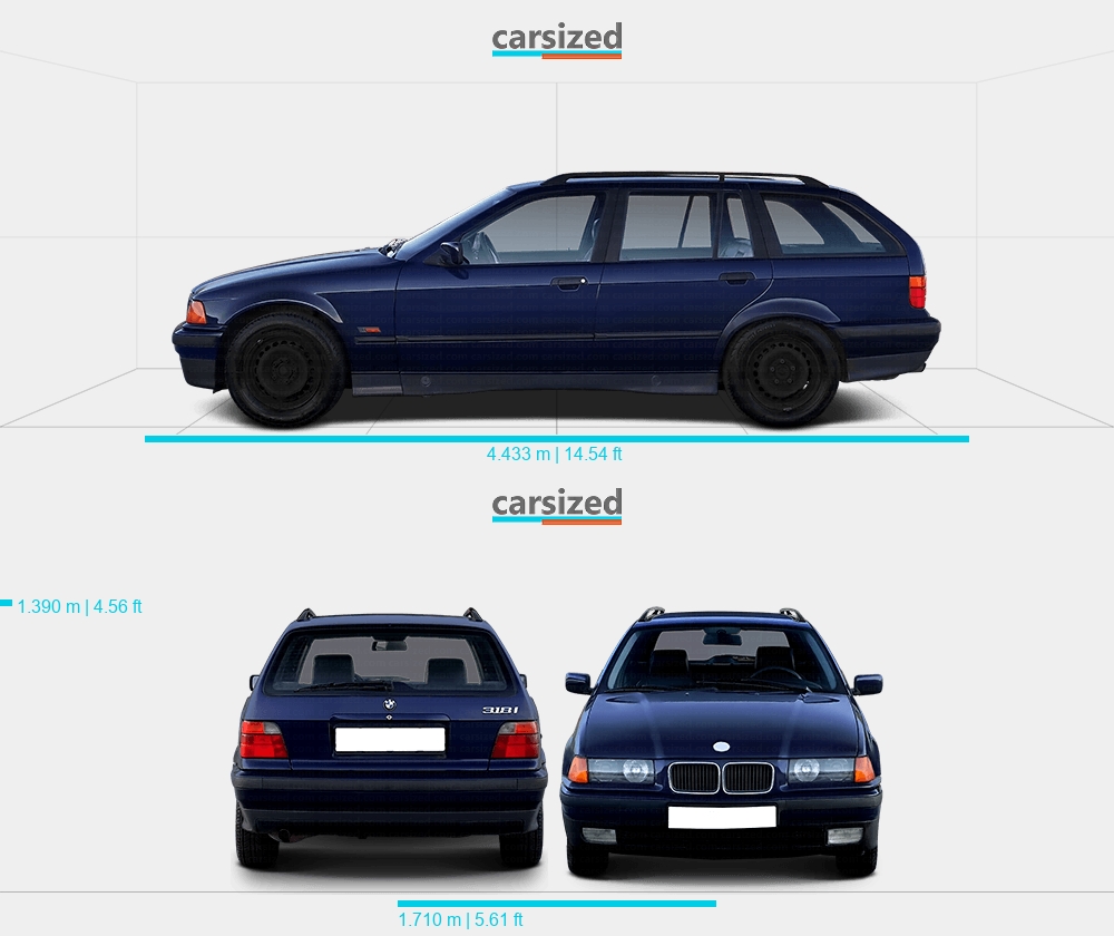 BMW 3-Series 1990-2000 Dimensions Side View
