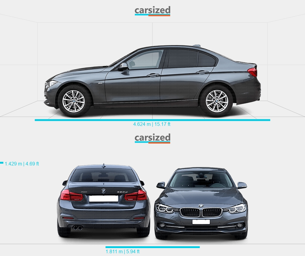 BMW 3-Series 2011-2018 Dimensions Side View
