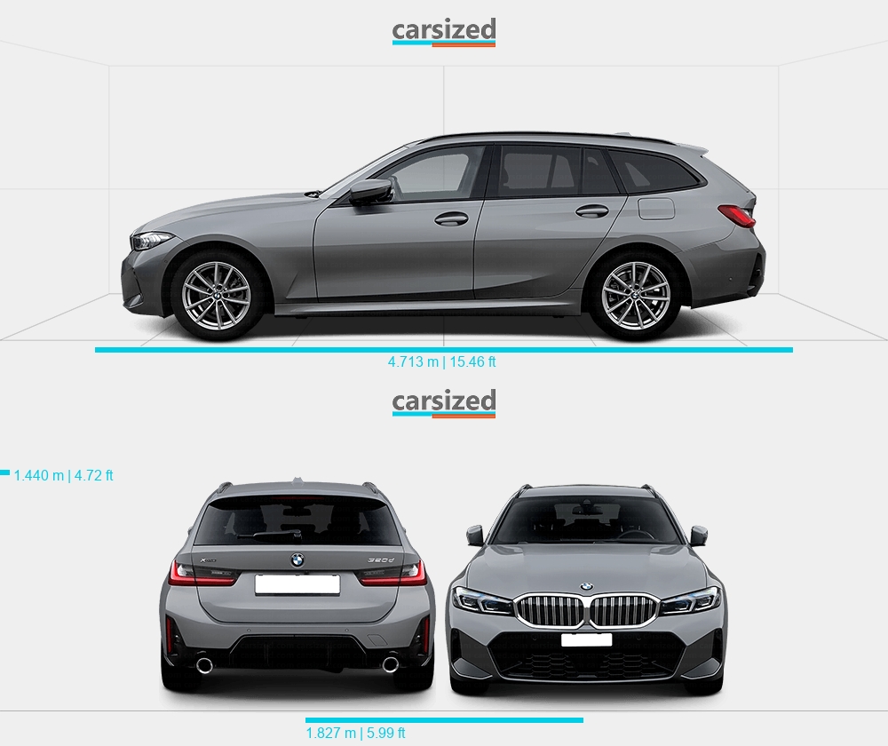 BMW 3-Series 2022-2024 Dimensions Side View