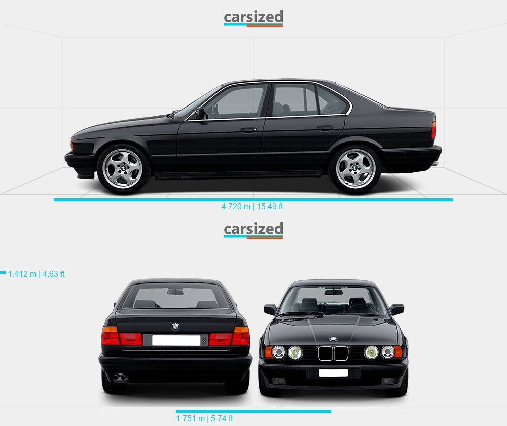 BMW 5-Series 1987-1996 Dimensions Side View