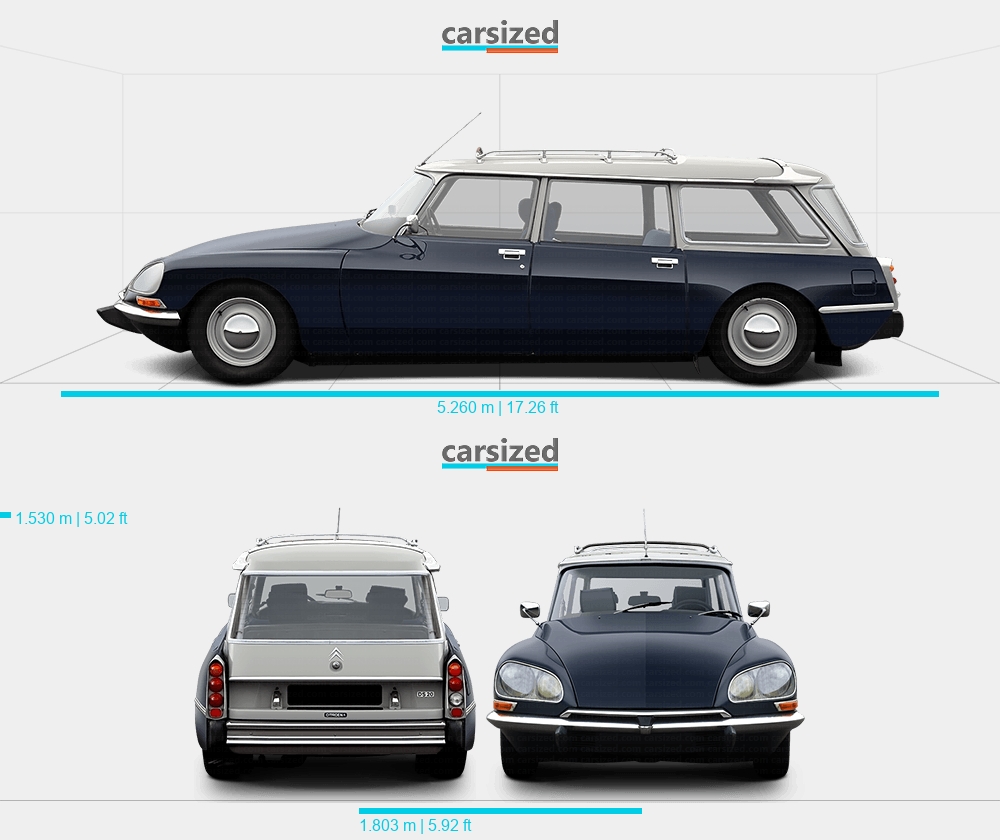 Citroën DS 1967-1975 Dimensions Side View