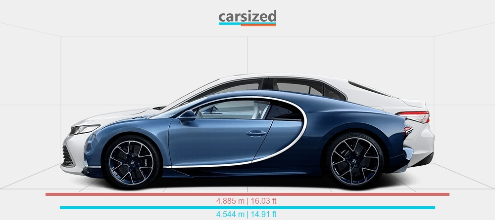 Dimensions: Bugatti Chiron 2016-2022 vs. Toyota Camry 2017-2023