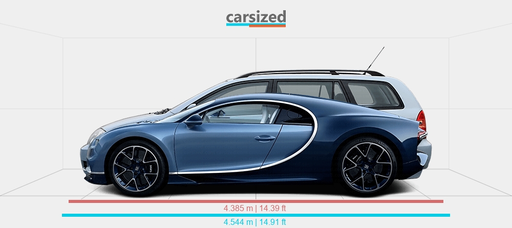 Dimensions: Bugatti Chiron 2016-2022 vs. Toyota Corolla 2002-2004