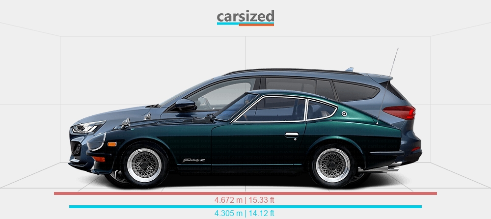 Dimensions: Datsun 240Z 1970-1978 vs. Ford Focus 2022-present