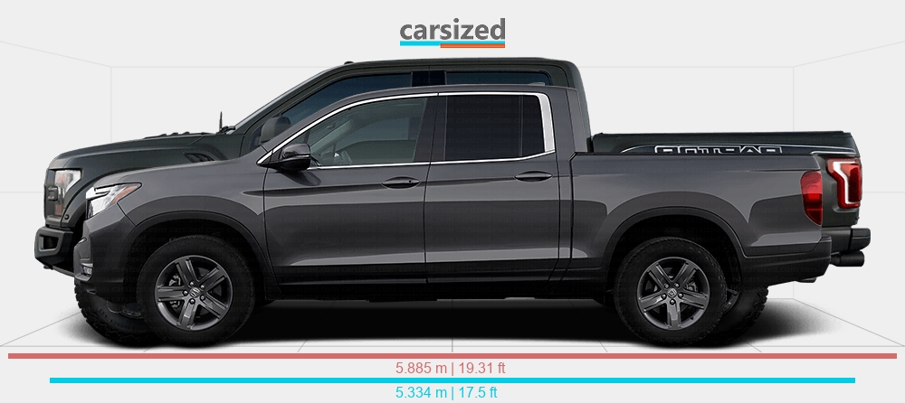 Dimensions: Honda Ridgeline 2016-present vs. Ford F-150 2017-2020