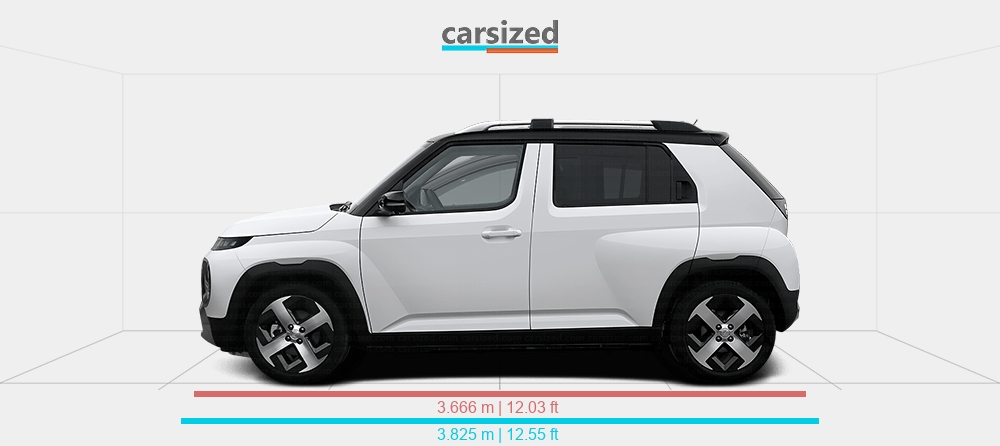 Dimensions: Hyundai Inster 2024-present vs. Citroën C2 2003-2008