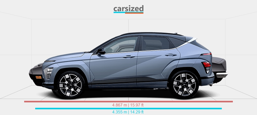 Dimensions: Hyundai Kona 2023-present vs. Pontiac Firebird 1970-1973