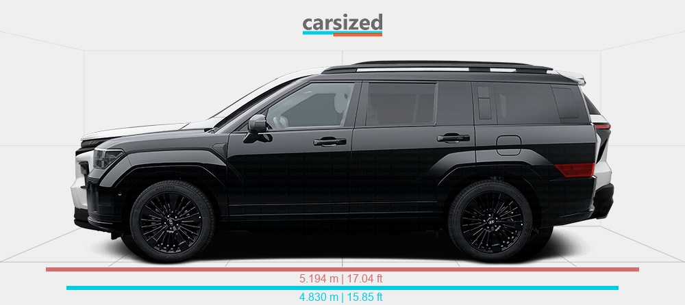 Dimensions: Hyundai Santa Fe 2023-present vs. Chevrolet Traverse 2024 ...