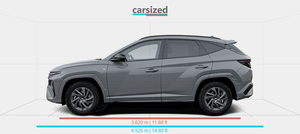 Dimensions: Hyundai Tucson 2024-present vs. Lotus 340R 2000-2000