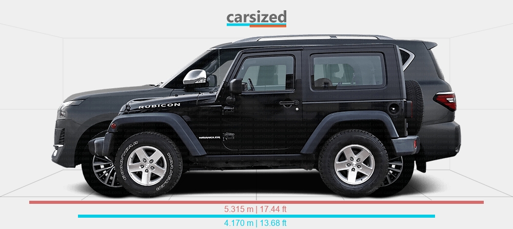 Dimensions: Jeep Wrangler 2006-present vs. Nissan Patrol 2021-2023