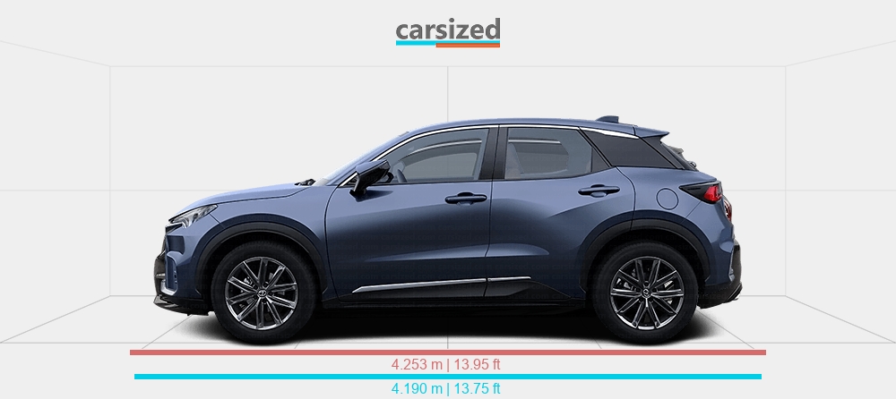 Dimensions: Lexus LBX 2023-present vs. Peugeot 308 2017-2021