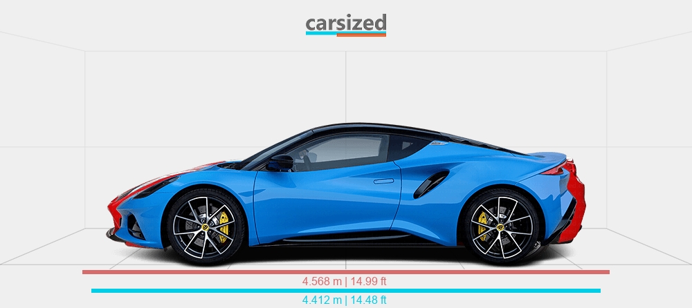 Dimensions: Lotus Emira 2022-present vs. Ferrari 488 2015-2019