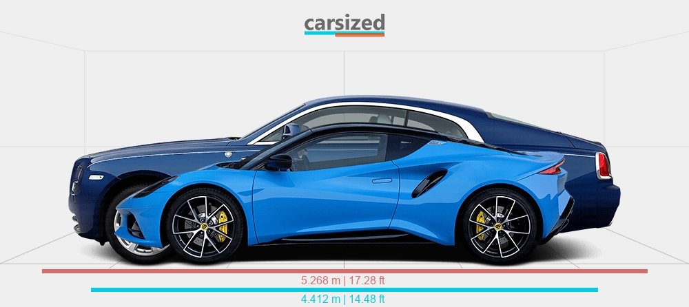 Dimensions: Lotus Emira 2022-present vs. Rolls-Royce Wraith 2013-2016