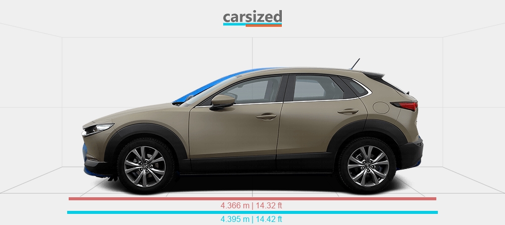 Dimensions: Mazda CX-30 2019-present vs. Toyota Matrix 2008-2014