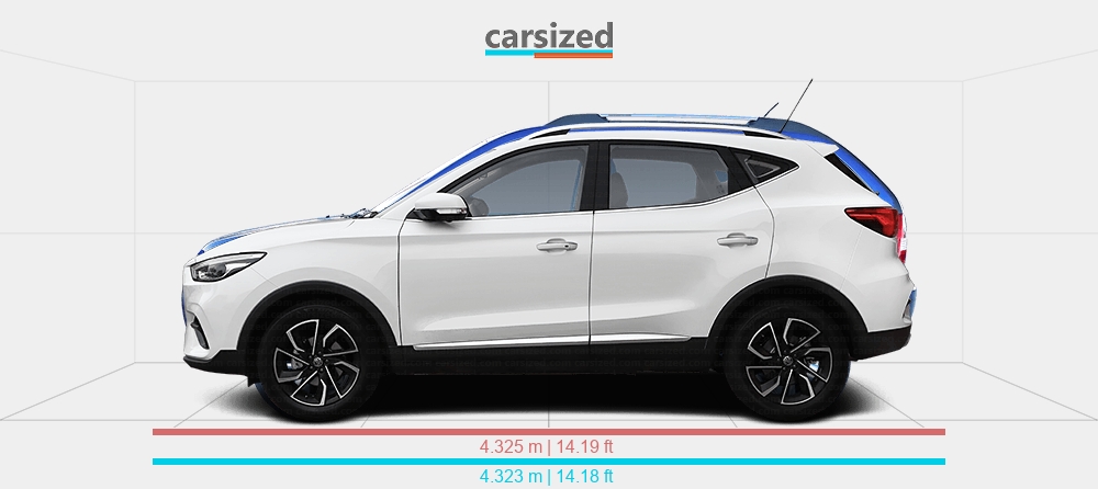 Dimensions: MG ZS 2020-2024 vs. Hyundai Tucson 2004-2009