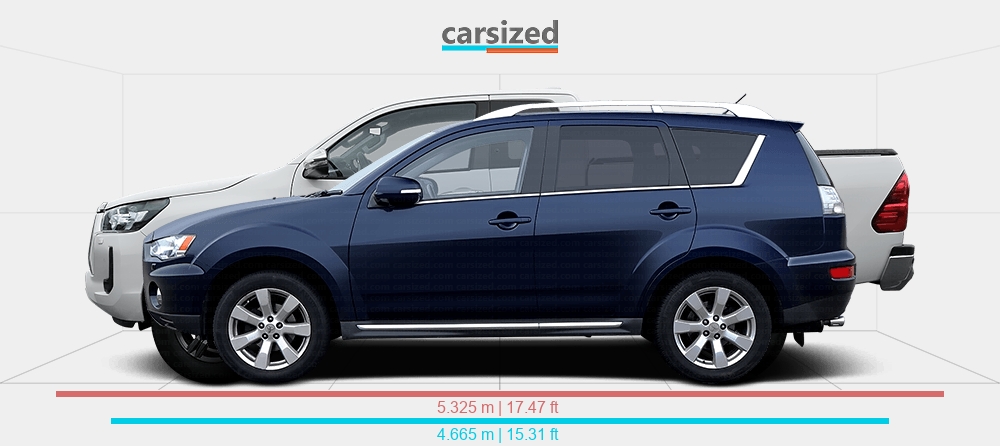 Dimensions: Mitsubishi Outlander 2010-2012 vs. Toyota Hilux 2020-2024
