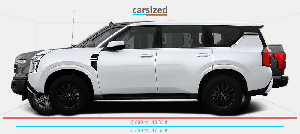 Dimensions: Nissan Armada 2024-present vs. Ford F-150 2014-2020