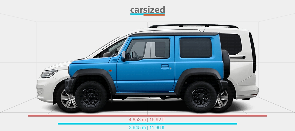 Dimensions: Suzuki Jimny 2018-present vs. Volkswagen Caddy 2020-present