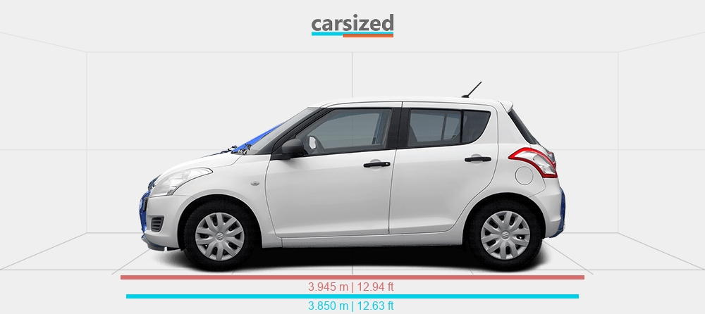 Dimensions: Suzuki Swift 2010-2017 vs. Toyota Yaris 2017-2020