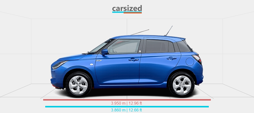 Dimensions: Suzuki Swift 2023-present vs. Mazda 2 2011-2014