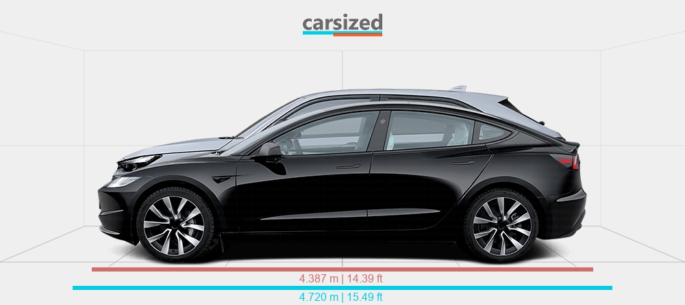 Dimensions: Tesla Model 3 2023-present vs. Honda e:Ny1 2023-present