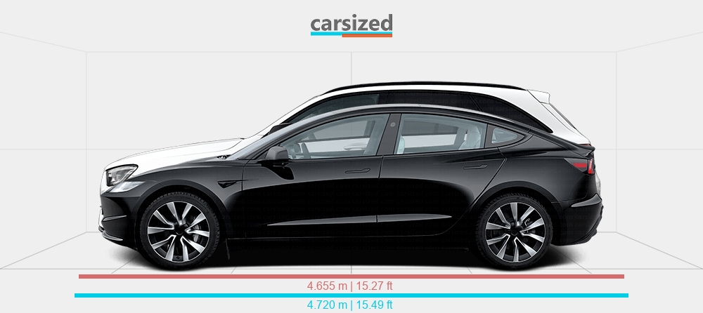 Dimensions: Tesla Model 3 2023-present vs. Mercedes-Benz GLC 2019-2022