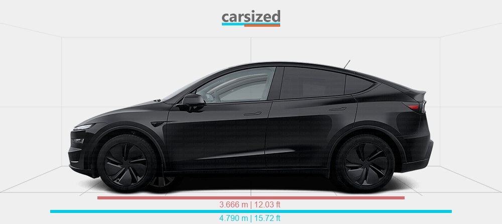Dimensions: Tesla Model Y 2025-present vs. Citroën C2 2003-2008