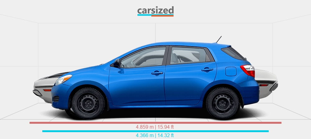 Dimensions: Toyota Matrix 2008-2014 vs. Dodge Challenger 1969-1974