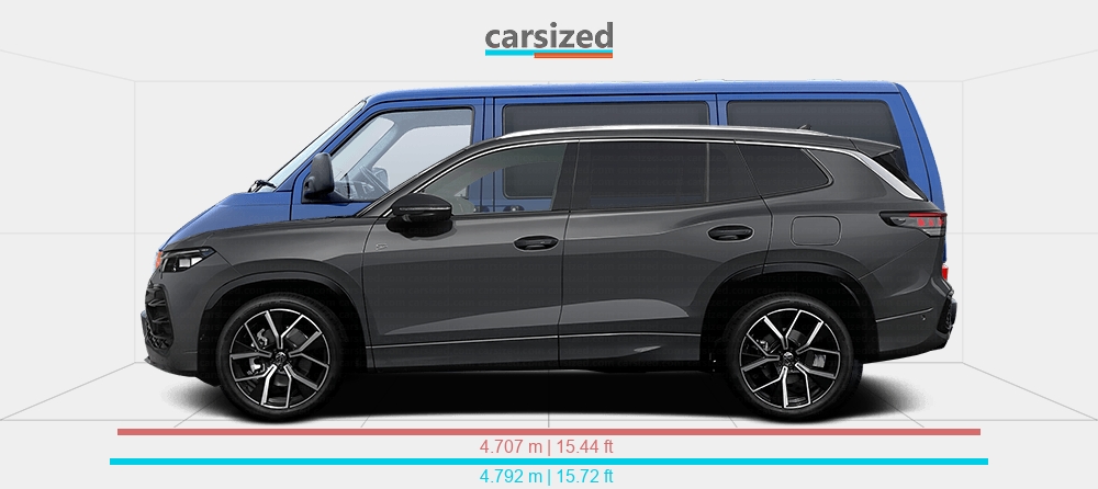 Dimensions: Volkswagen Tayron 2024-present vs. Volkswagen Transporter ...