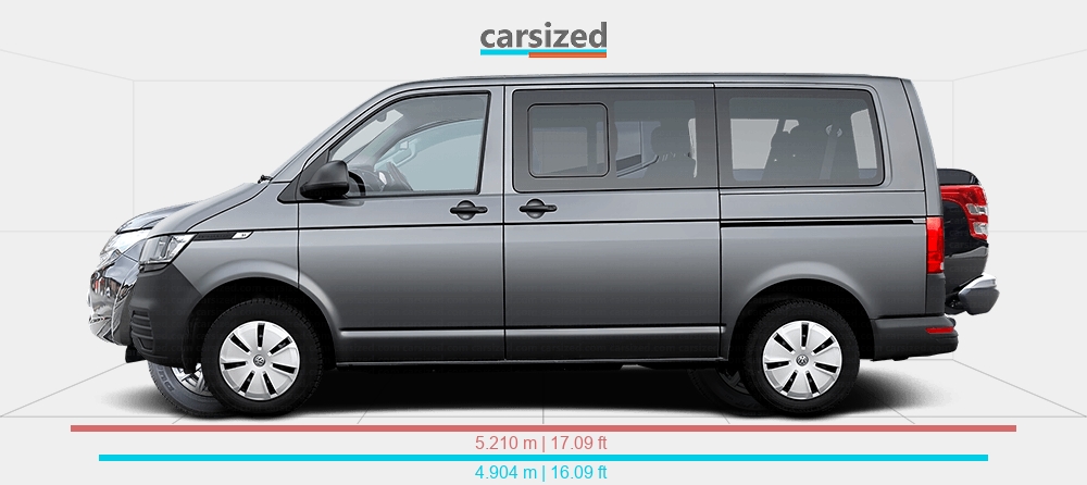 Dimensions: Volkswagen Transporter 2019-2024 vs. Mitsubishi L200 2015-2019