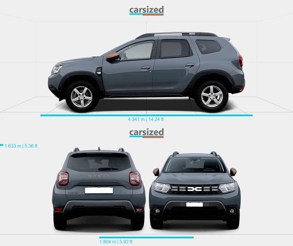 Dacia Duster 2021-2023 Dimensions Side View