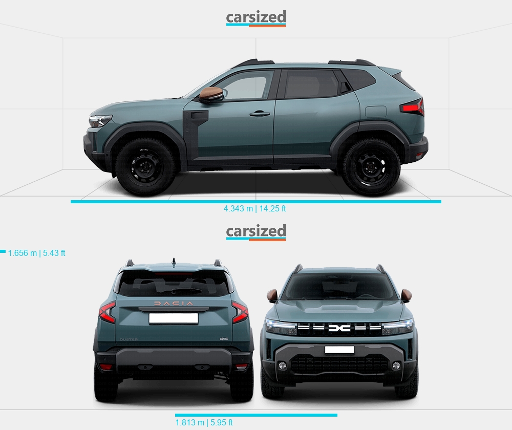 Dacia Duster 2023-present Dimensions Side View