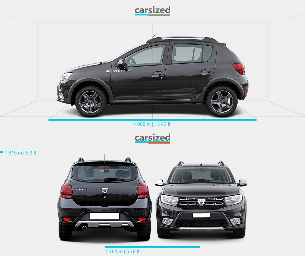 Dacia Sandero 2012-2020 Dimensions Rear View