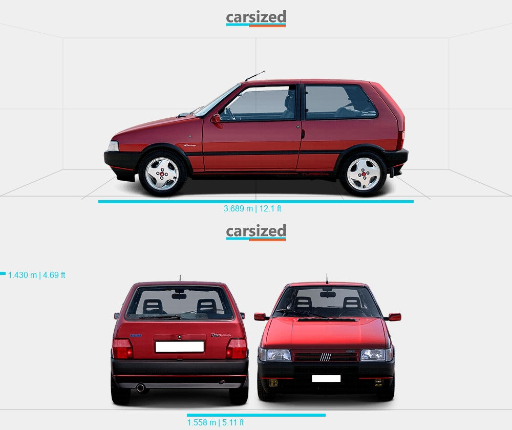 FIAT Uno 1989-1993 Dimensions Side View