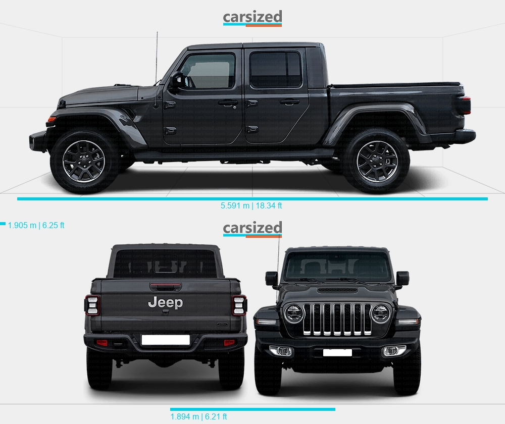 Jeep Gladiator 2020-present Dimensions Side View
