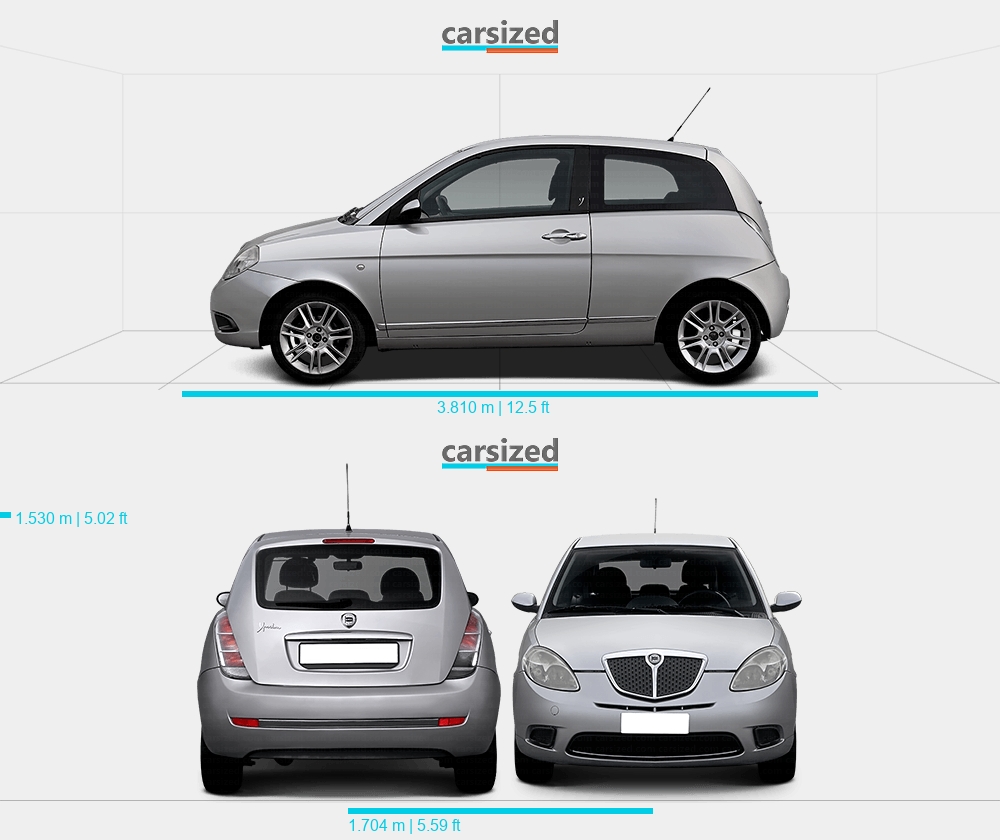 Lancia Ypsilon 2006-2011 Dimensions Side View