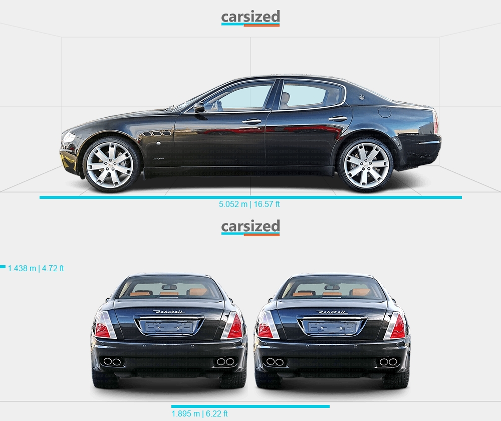 Maserati Quattroporte 2002-2012 Dimensions Side View