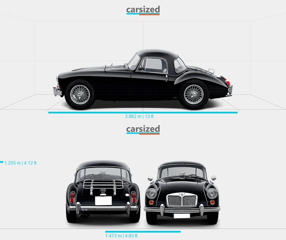 MG MGA 1959-1960 Dimensions Side View