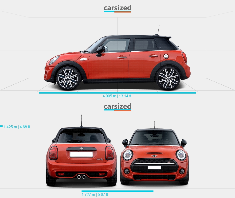 MINI Cooper 2018-2021 Dimensions Side View