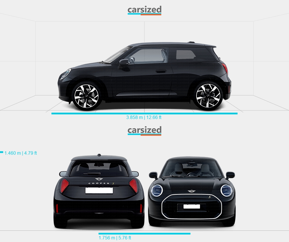 MINI Cooper 2023-present Dimensions Side View