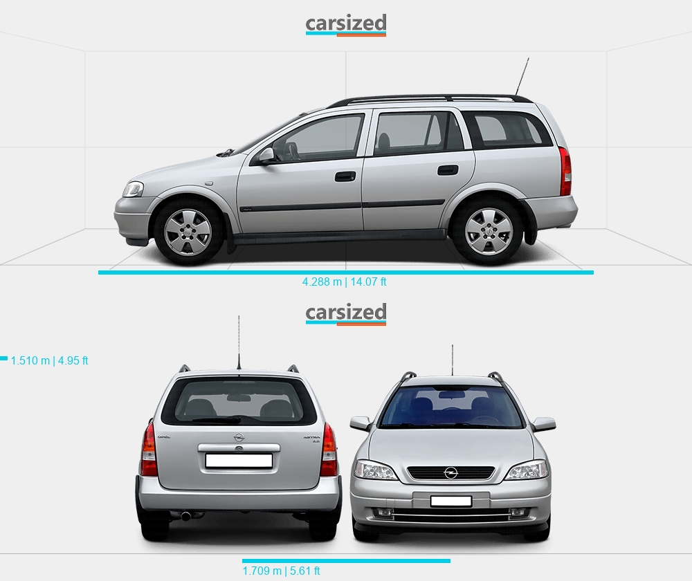 Opel Astra 1998-2006 Dimensions Side View