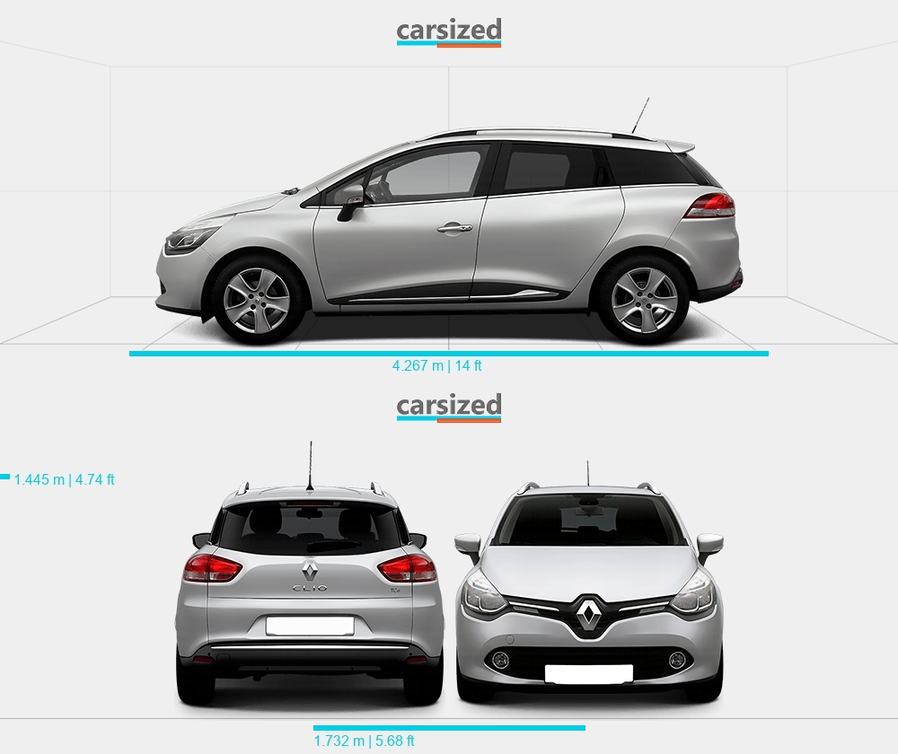 Renault Clio 2012-2016 Dimensions Side View