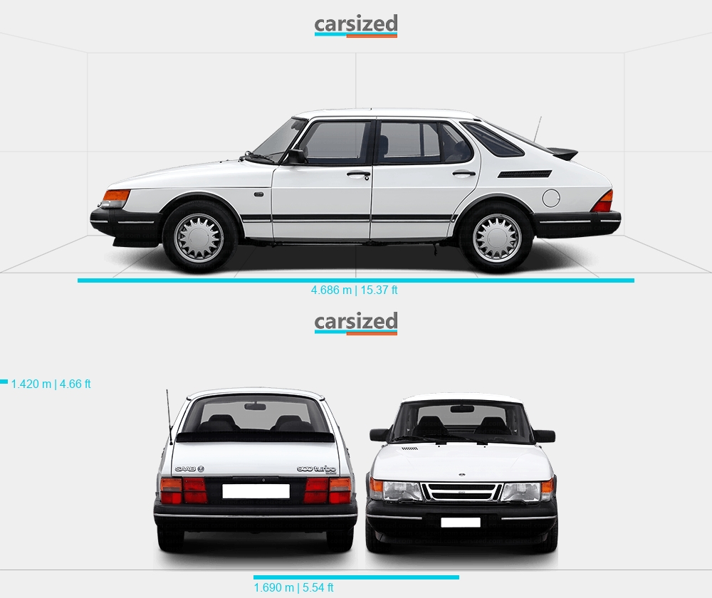 Saab 900 1986-1993 Dimensions Side View