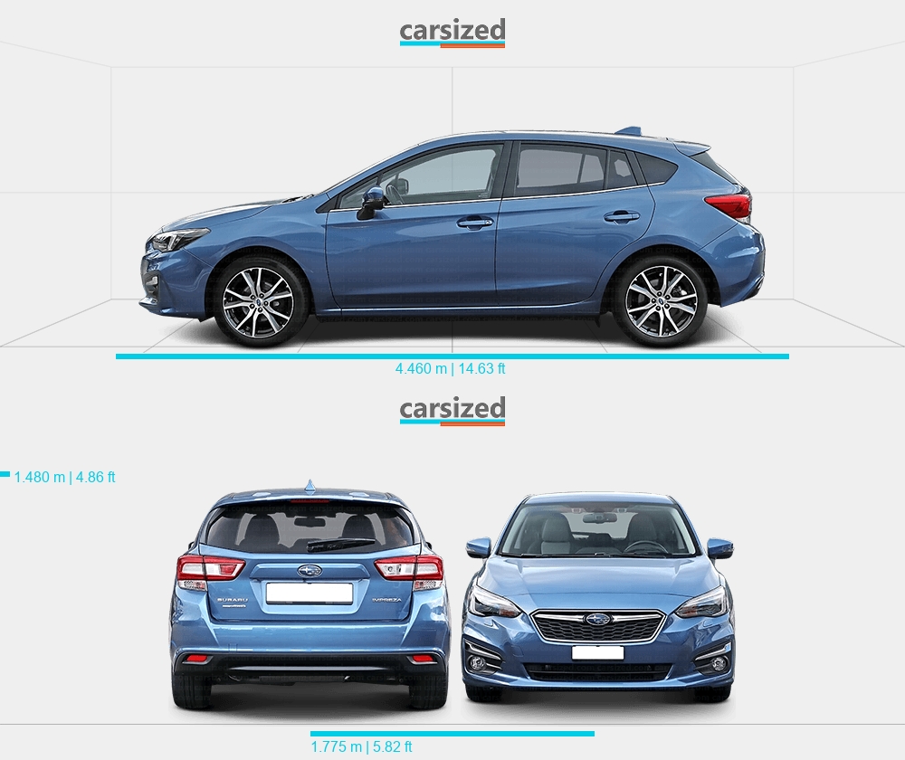 Subaru Impreza 2018-2023 Dimensions Side View